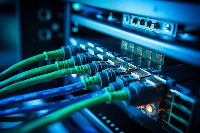 LAN Cable Being Plugged into a Network Switch. Generative AI Stock ...