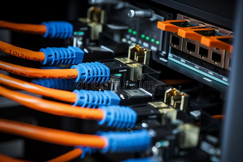 LAN Cable Being Plugged into a Network Switch. Generative AI Stock ...