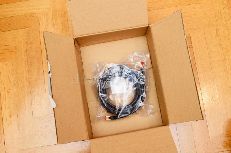 LAN cable in cardboard box stock photo. Image of network - 80692938
