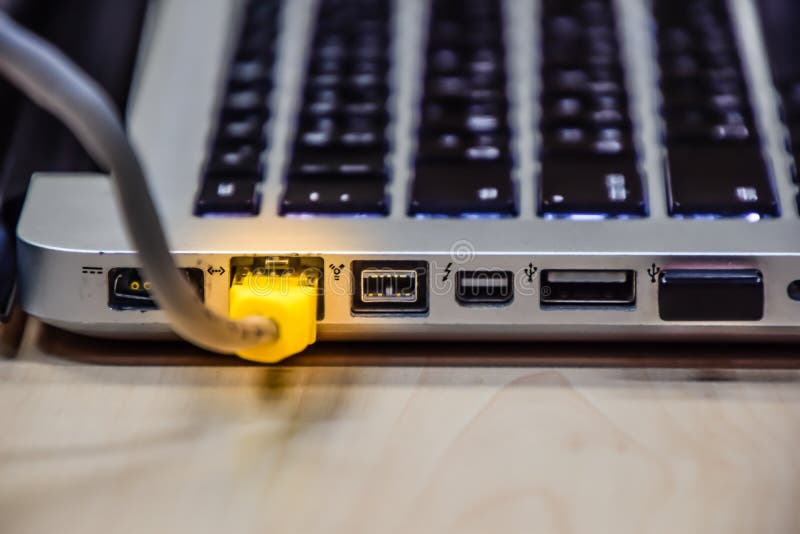 Lan Cable is Connected To the Notebook on Table Stock Photo - Image of ...