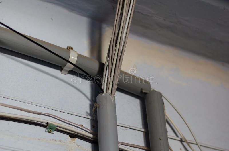 A LAN Cable Group is Routed Inside Plastic Pipes Stock Photo - Image of ...