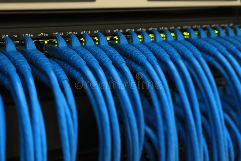 Internet Cables Ethernet Wire Cable Connecting in Switch Hub in Server ...