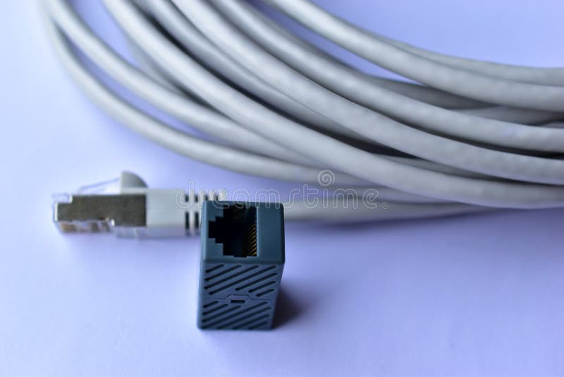 LAN Cable Patch Cord White Cord on White Background with Adapter Stock ...