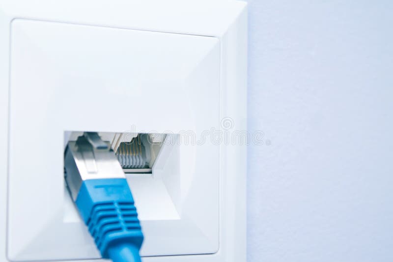 Yellow Network Cable in Wall Outlet for Office or Private Home Lan ...