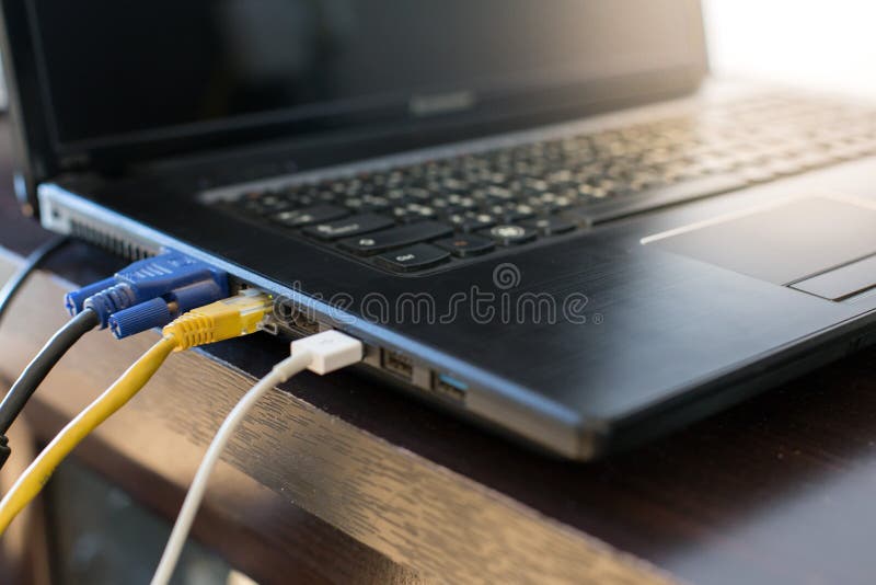 LAN Cable and VGA Cable Connects To Laptop Stock Image - Image of ...