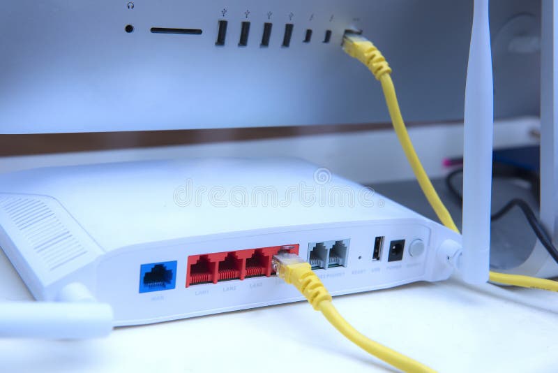 LAN Network Cable Connected To the Computer Stock Photo - Image of ...