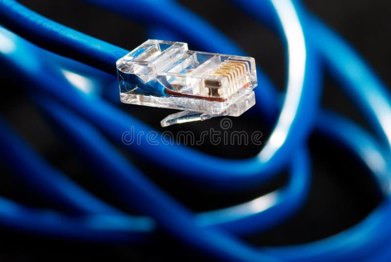 LAN Network Connection Blue Cable on Black Background Stock Photo ...