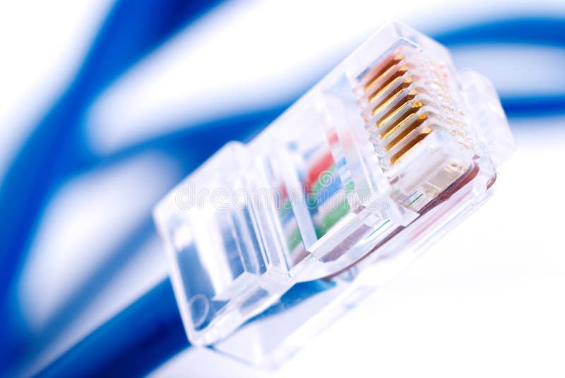 LAN Network Connection Blue Cable on White Background Stock Photo ...