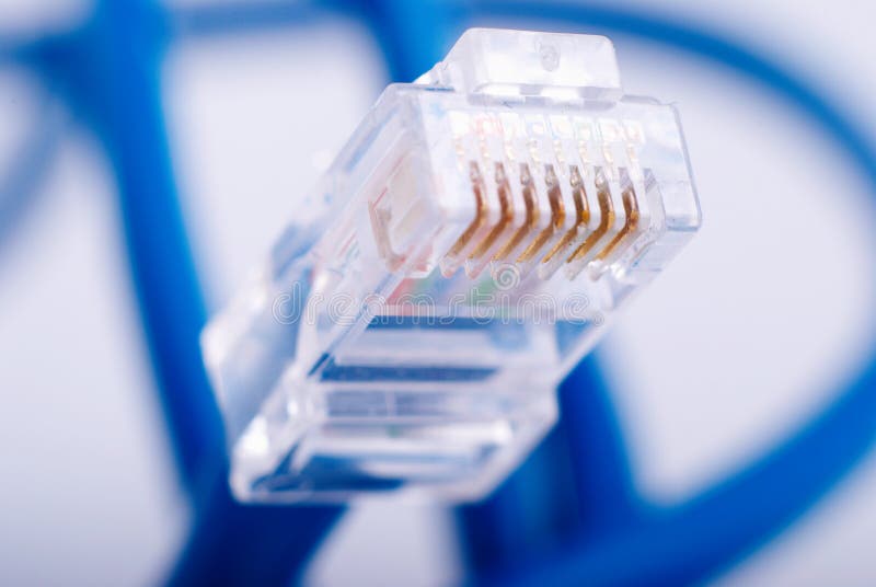LAN Network Connection Blue Cable on White Background Stock Photo ...