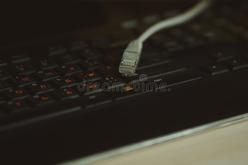 LAN Network Connection Ethernet Cable on Keyboard Stock Image - Image ...
