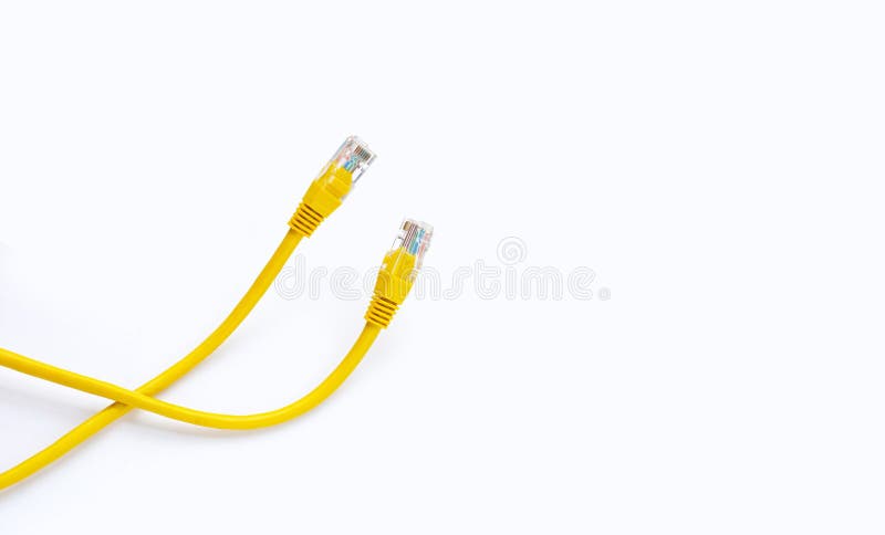 LAN Network Connection Ethernet Yellow Cables on White Stock Photo ...