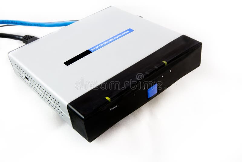 LAN Network Switch with Plugged Ethernet Cable on White Background ...