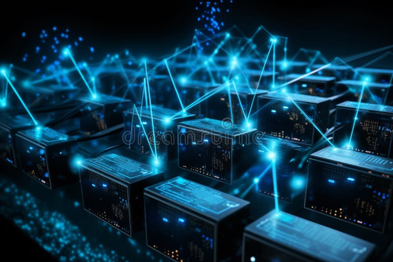 LAN Network Switches with Blinking Lights Indicating Data Transfer ...
