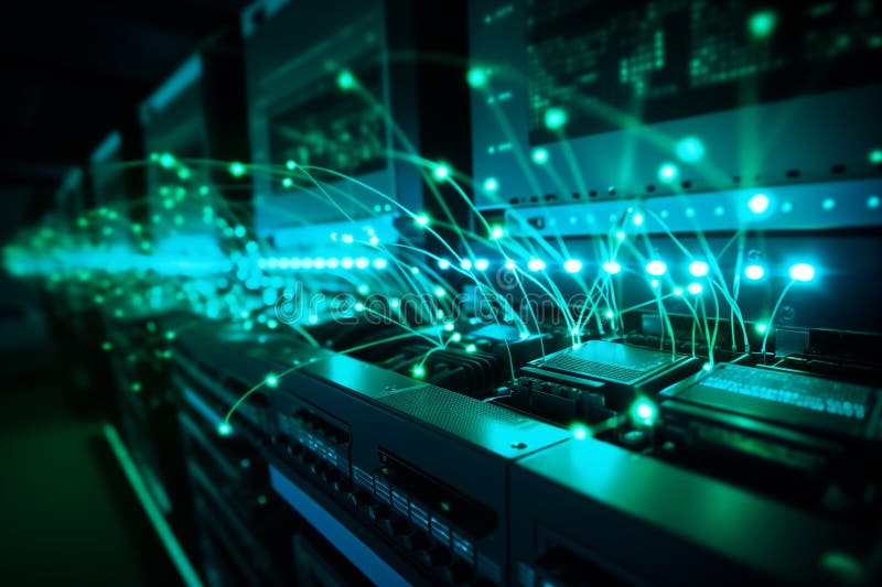 LAN Network Switches with Blinking Lights Indicating Data Transfer ...