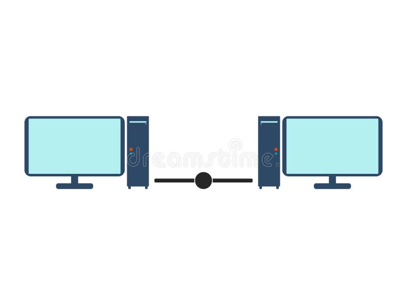 Lan Network with Two Computers. Flat Vector Illustration on Whit Stock ...