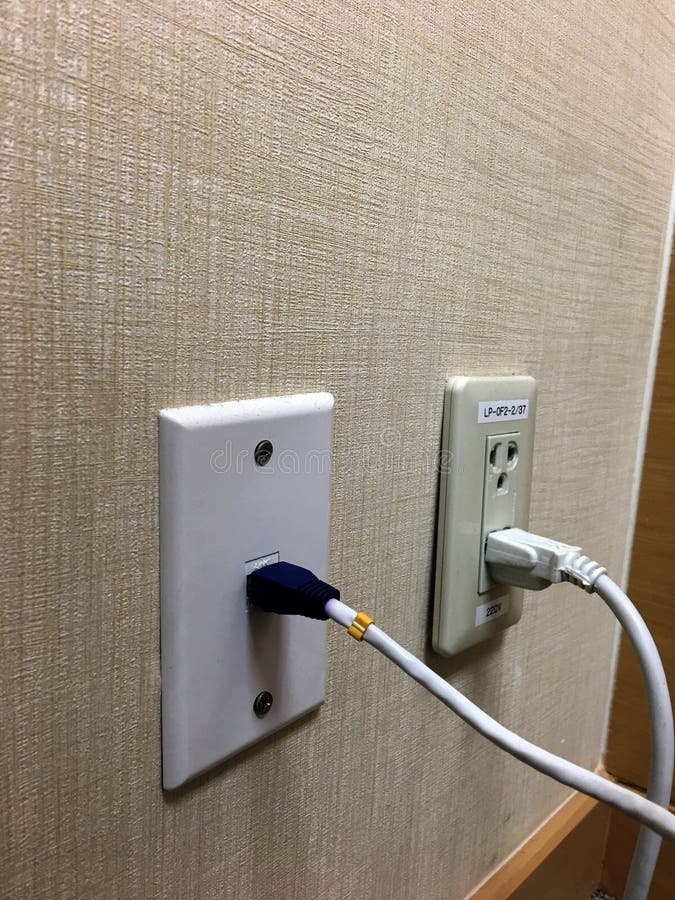 LAN Port and Power Outlet Closeup Stock Photo - Image of technology ...