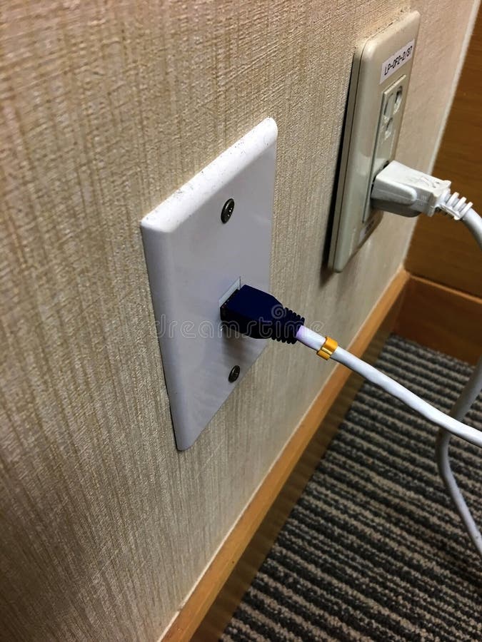 The LAN Port and Power Plug are Installed on the Wall. Stock Image ...