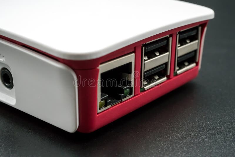 LAN and USB Ports of Single-board Computer in White and Red Plastic ...