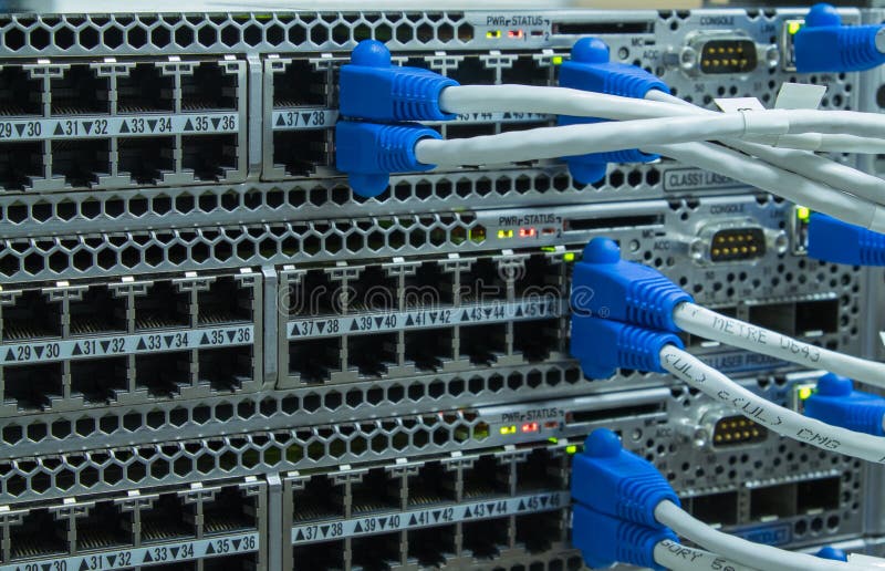 Lan Utp Cable Plug in Network Switch Stock Photo - Image of servers ...