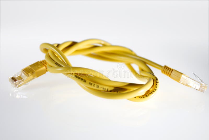 LAN Yellow Cat 5 Wire Cable Stock Image - Image of data, communication ...