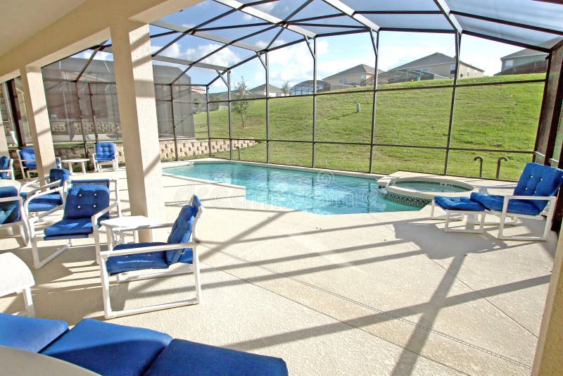 Lanai and Pool stock image. Image of water, residential - 13080317