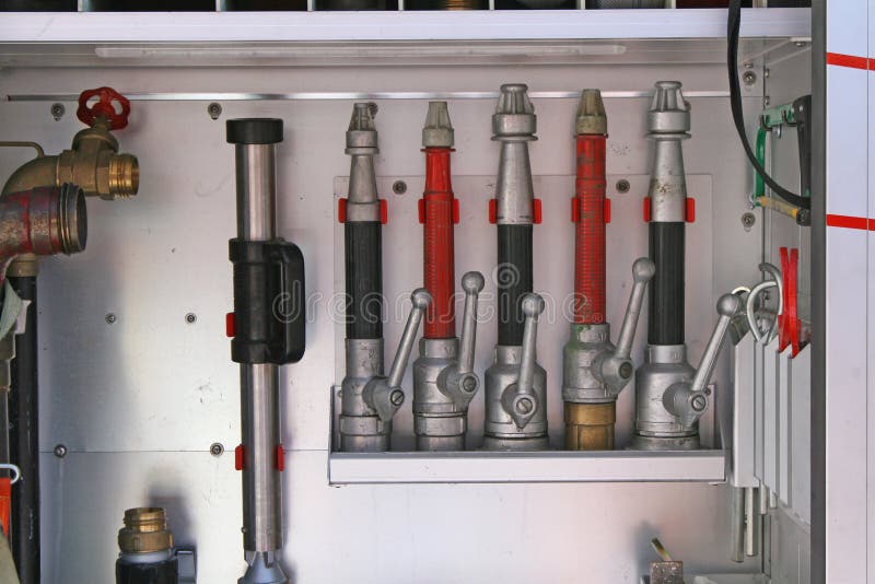 Lances Used To Extinguish Fires by Firefighters Inside the Truck Stock ...