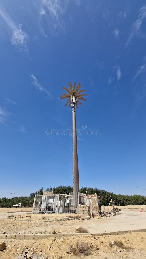 Land Base Station in Egypt in the Palm Tree Shape Stock Image - Image ...
