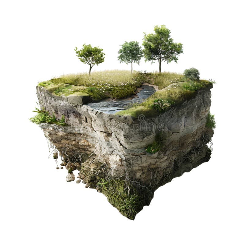 Land with Earth Crust or Layers and Tree on it on Transparent ...