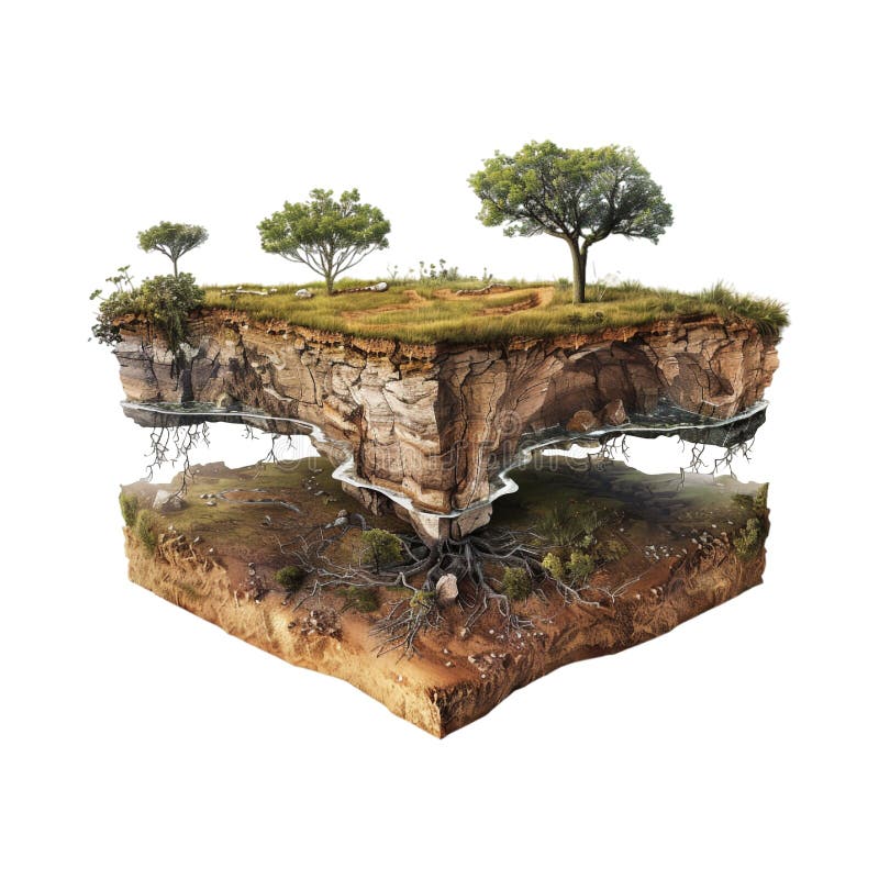 Land with Earth Crust or Layers and Tree on it on Transparent ...
