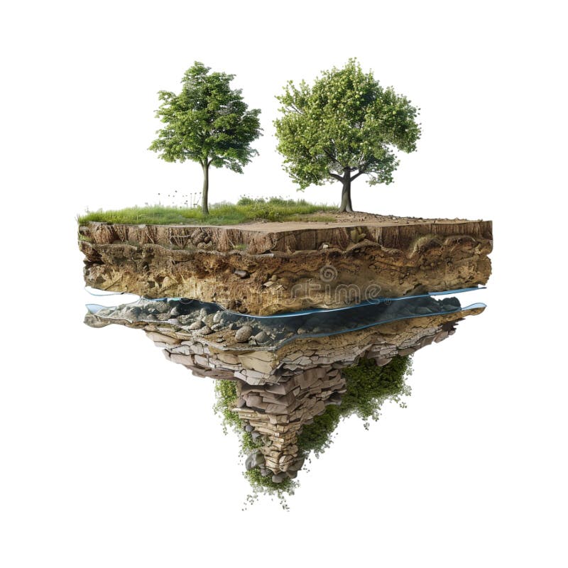 Land with Earth Crust or Layers and Tree on it on Transparent ...