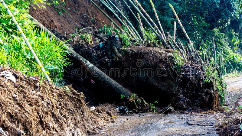 The Land on the Hill Collapsed and Covered the Highway Stock Photo ...