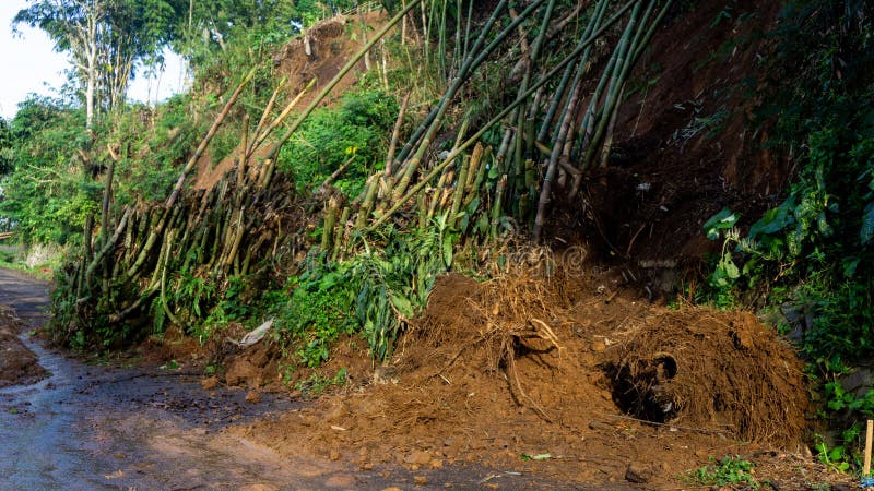 The Land on the Hill Collapsed and Covered the Highway Stock Image ...