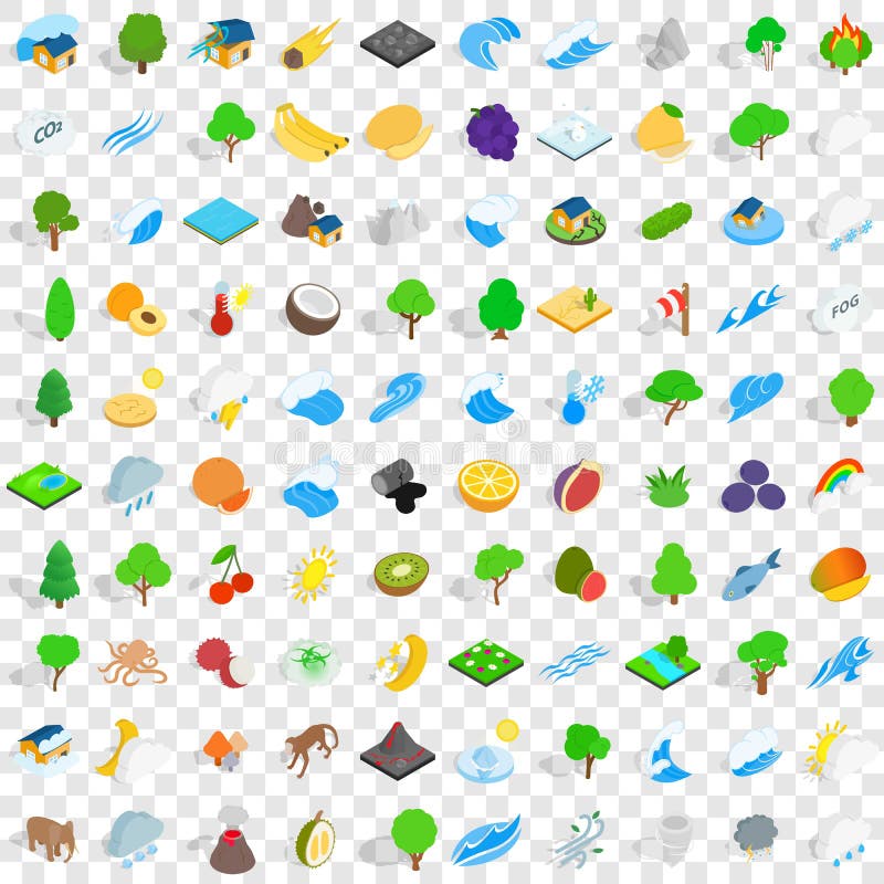 100 Land Icons Set, Isometric 3d Style Stock Vector - Illustration of ...