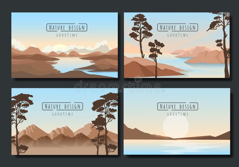 Landscape Illustration Set, Vector Banners Set with Polygonal Landscape ...