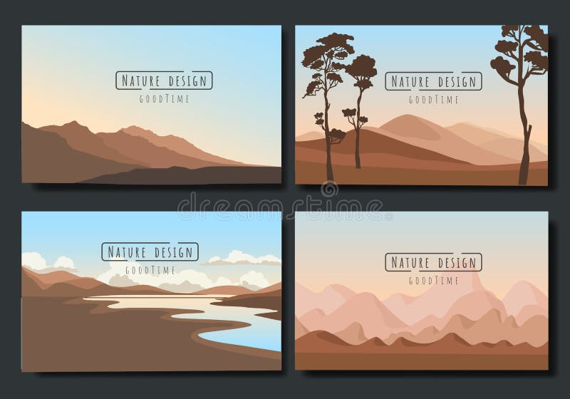 Andscape Illustration Set, Vector Banners Set with Polygonal Landscape ...
