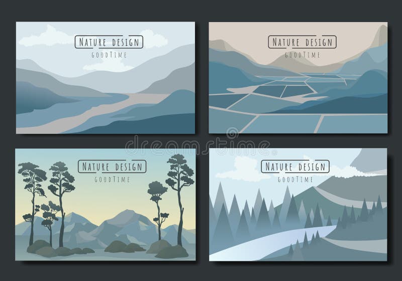 Landscape Illustration Set, Vector Banners Set with Polygonal Landscape ...