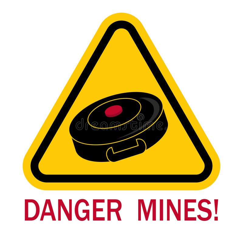 Land Mines Warning Sign. Vector Illustration of Yellow Triangle Sign ...