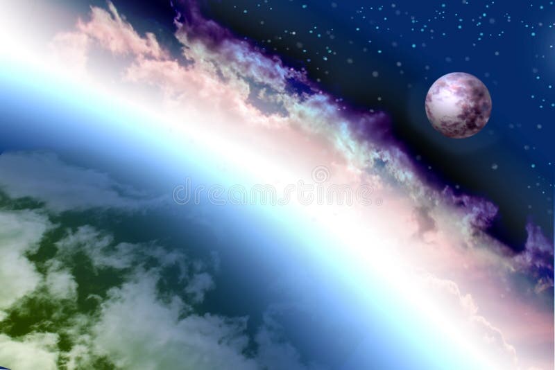Land and Moon in Outer Spaces Stock Illustration - Illustration of land ...