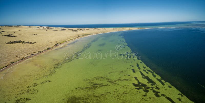 Land and Ocean Beautiful Aerial Panorama. Stock Image - Image of ocean ...
