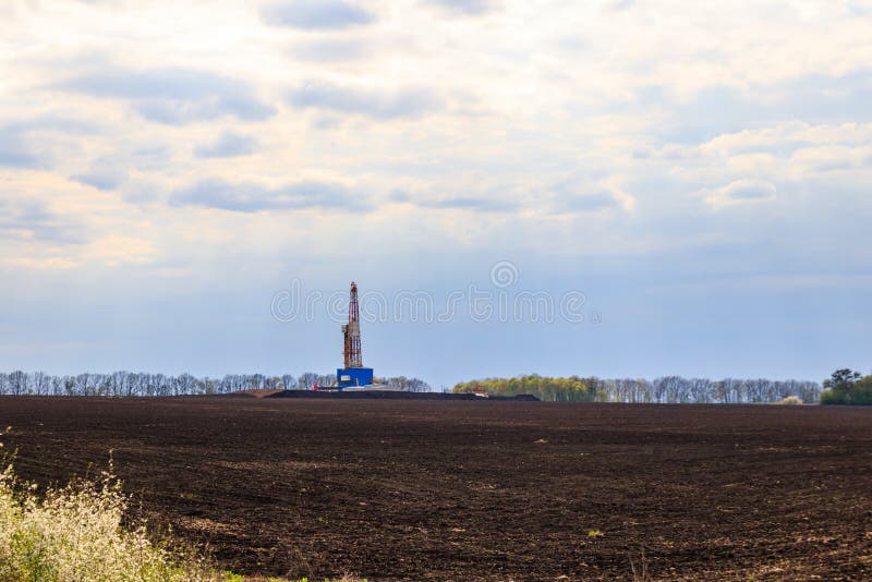 Land Oil Drilling Rig on Field Stock Image - Image of energy ...