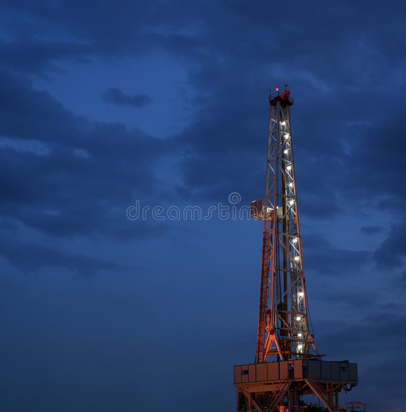 Land Oil Drilling Rig Twilight Time Stock Image - Image of blue, night ...