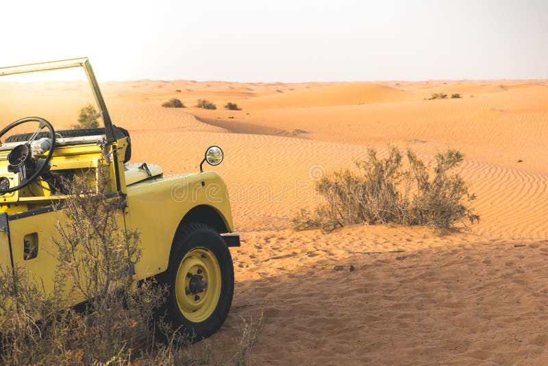 Land Rover in the Desert of Dubai - UAE Stock Image - Image of ...