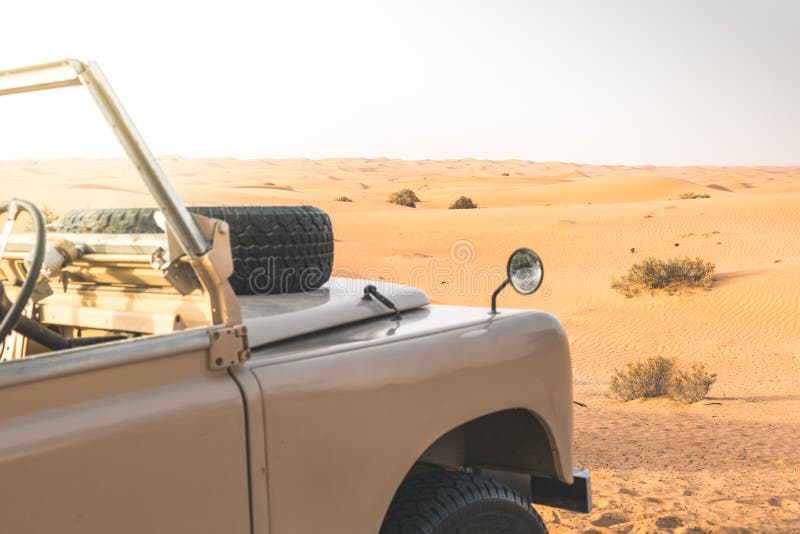 Land Rover in the Desert of Dubai - UAE Stock Photo - Image of sand ...
