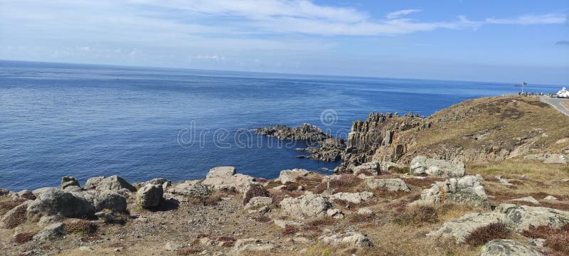 The Land S End with Rocks and Blue Ocean at Cornwall, UK Stock Image ...