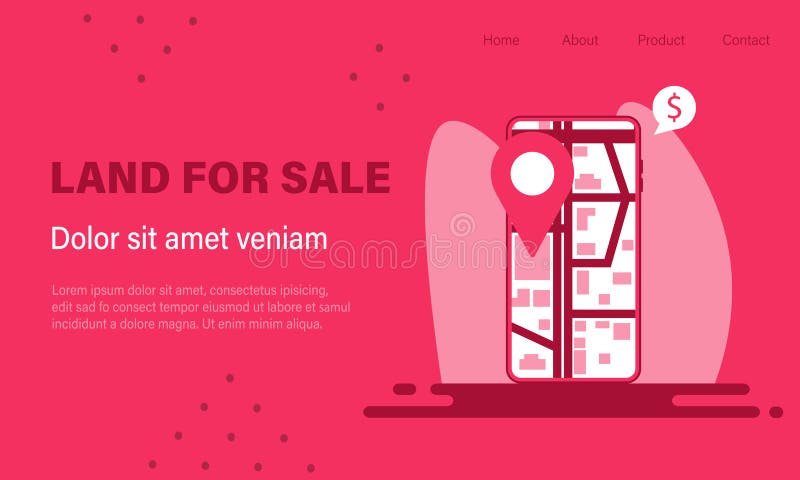 Land for Sale Monocolor Red Banner. Point on the Map Stock Vector ...