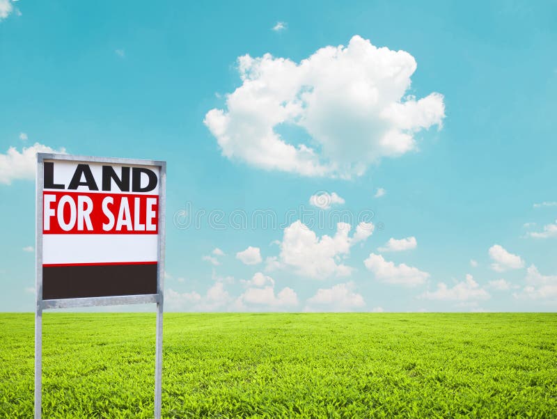 Land for Sale Sign on Empty Green Field Stock Photo - Image of ...