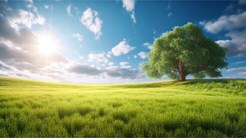Extensive Lawn and Sunset on the Horizon Land Scape. Generative Ai ...