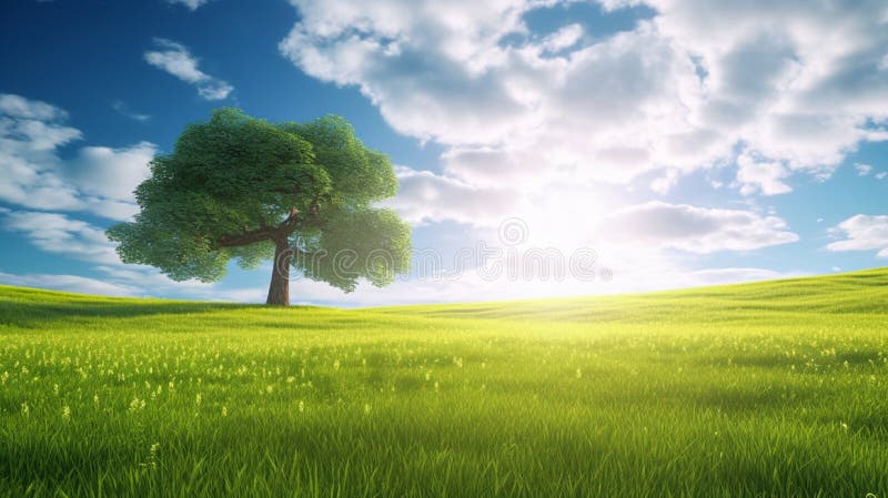 Land Scape Image of Extensive Lawn and Big Tree. Generative Ai Stock ...