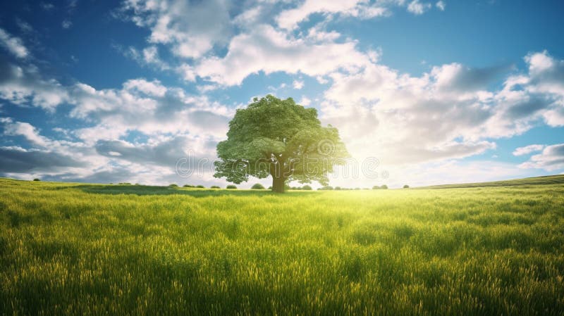 Landscape Image of Extensive Lawn and Blue Sky Big Tree. Generative Ai ...