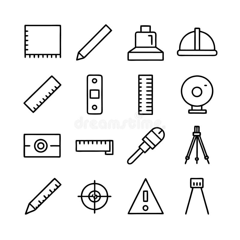 Land Surveying and Construction Measurement Tools in Outline Style ...